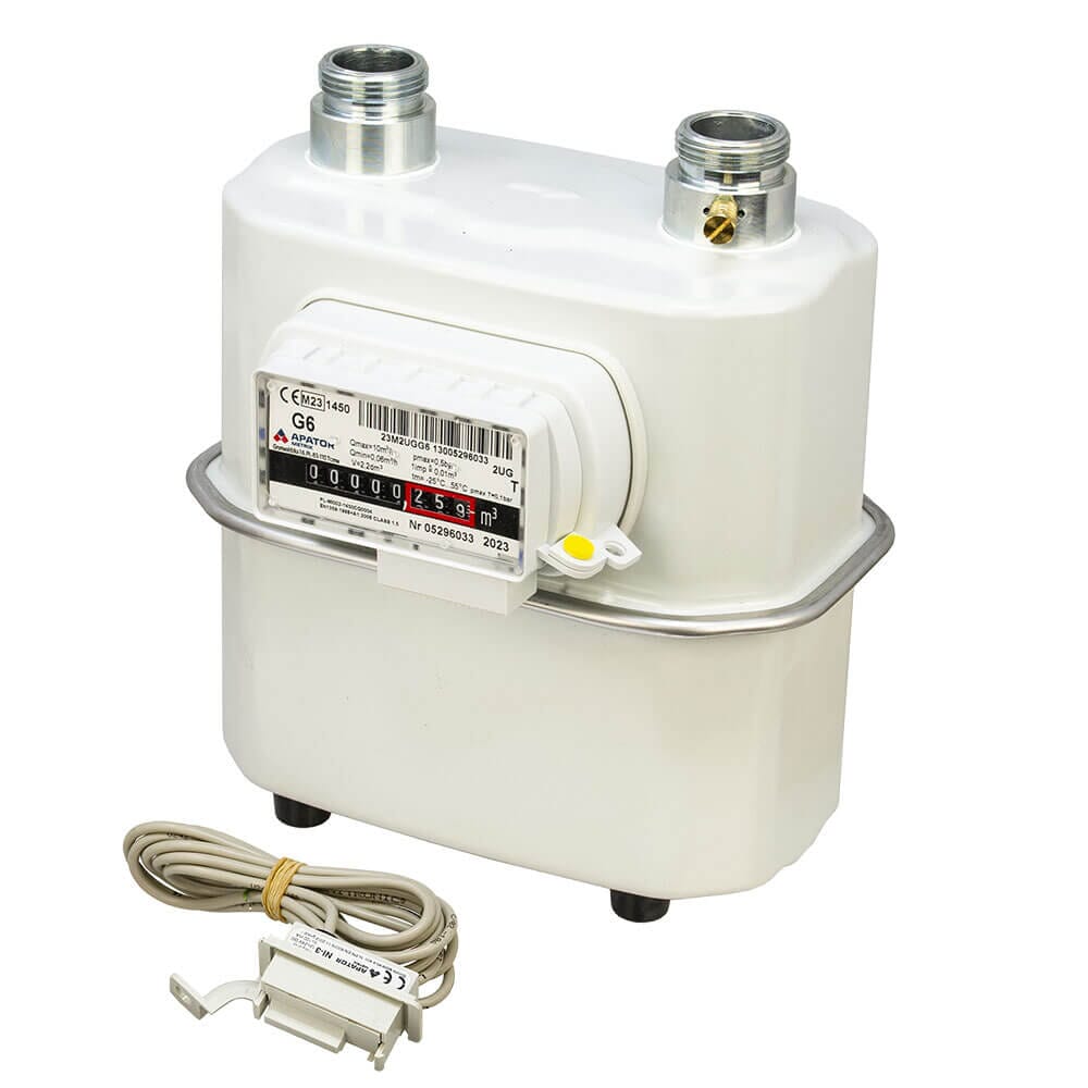 G6 Diaphragm Gas Meter with Pulse Plug & Lead - 130mm Centres| NG & LPG ...