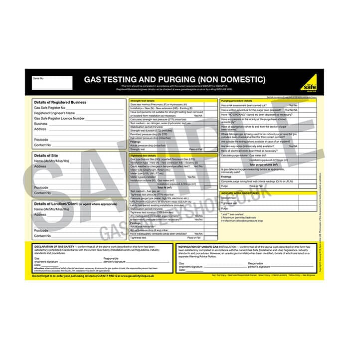 Gas Safe® Gas Testing & Purging Report (Non-Domestic) - Pad of 50 | Gas ...